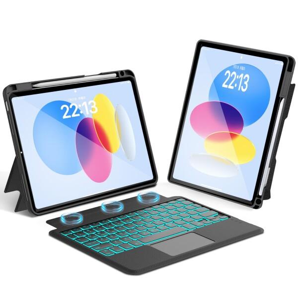 SENGBIRCH iPad A16 第11世代 ケース キーボード付き 高精度タッチパッド付き iPad 10世代 キーボード ケース 横/縦置き対応 7色バックライト 3台デバイス切り替え可能 磁気吸着 分離式 アイパッド 10.9/1...