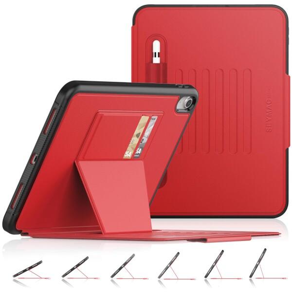 SEYMAC stock iPad(A16) 第11世代11インチ/第10世代10.9インチ専用耐衝撃ケース 多角度横置き調節 オートスリープ ペン収納 カード収納 強磁力全面保護カバー（レッド）商品コード：49077233165型番：Ca...