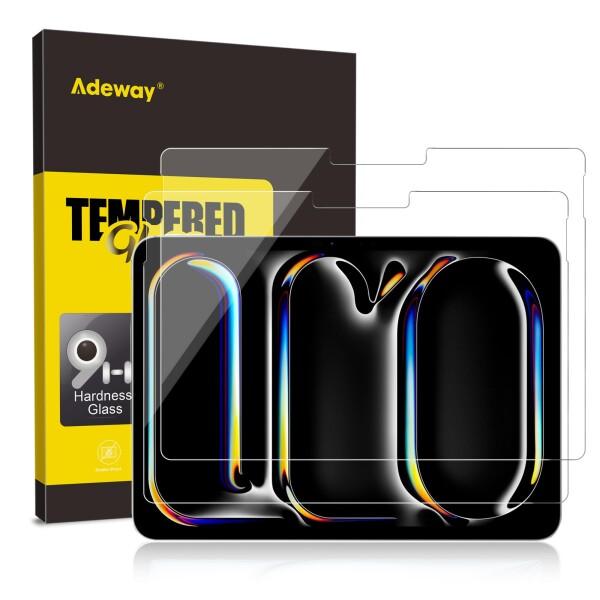 Adeway iPad Pro 11 Inch M4 2024 保護フィルム, Apple Pencil &amp; Face ID対応, 簡単装着キット付き強化ガラスフィルム, 耐傷性, クリアディスプレイ（2枚入り）商品コード：4907...