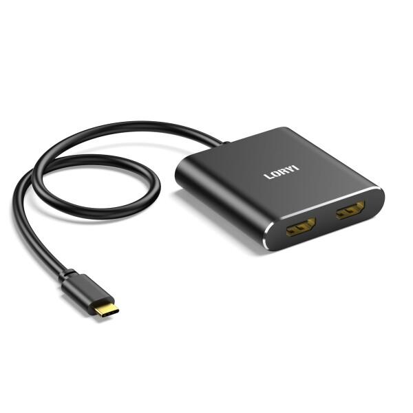 USB C HDMI 変換アダプター HDMI 拡張 2in1 4K@60Ｈz デュアル hdmi 分配器 拡張モード対応 Hdmi アダプター 複製モード 在宅勤務商品コード：49077236286型番：LO-20A-Newカラー：ブラッ...