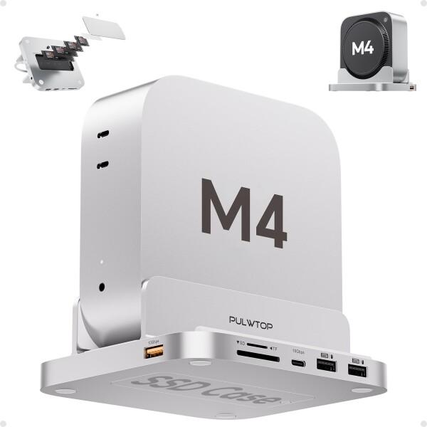 PULWTOP 8 in 1 USB C ハブ Mac Mini M4/ M4 Pro 2024用 スタンド 縦置き 1 x USBC/USBA 3.2 Gen 2 10Gbps, 2 x USB-A 2.0, 1 x 3.5mm Audi...