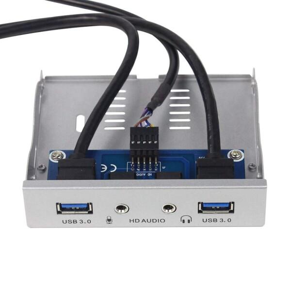 JMT 2ポートUSB3.0 PCフロントパネルブラケット3.5フロッピーベイ19ピンからUSB 3.0ハブへのデスクトップ用ケーブル付きHDオーディオイヤホンマイクコネクタ (シルバーホワイト)商品コード：49077236327型番：N2...