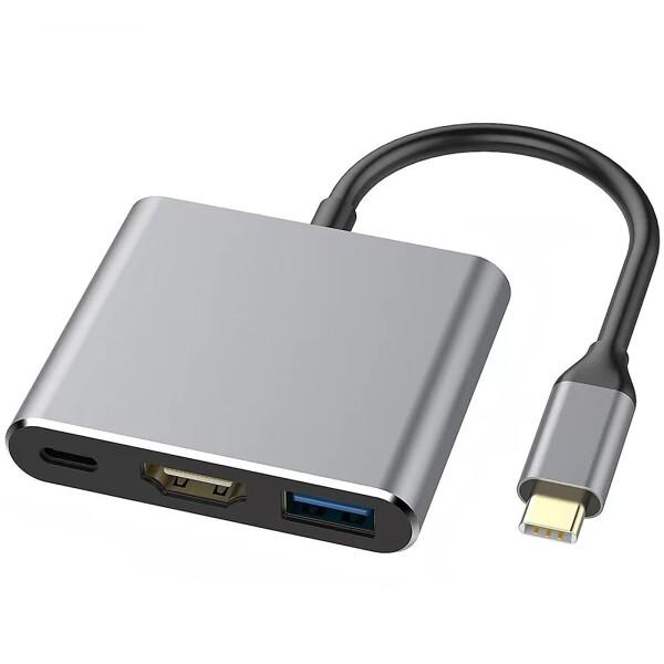 TRkinトリプルType-C回転HDMI変換アダプタ4 k解像度HDMIインタフェース+USB 3.0高速インタフェース+Type C高速PD充電ポート互換Matebook/MacBook Pro/MacBook Air/iPad Pro...