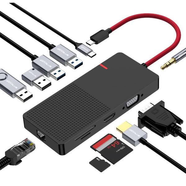 USB-C ドッキングステーション 11-in-1 デュアルモニター対応 HDMI/VGA搭載 100W PD高速充電 2USB3.0/2USB2.0 ギガビットイーサネット SD/TFカードリーダー MacBook iPad Pro De...