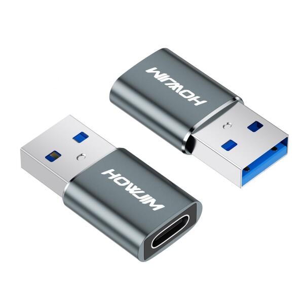 HOWJIM USB Type-C 変換アダプタ 2個セット QC3.0 急速充電 5Gbps高速データ転送 OTG機能 Type-C (メス) to USB 3.0 (オス) 変換アダプタ タイプC 変換 Ma-c Book Pad Pr...