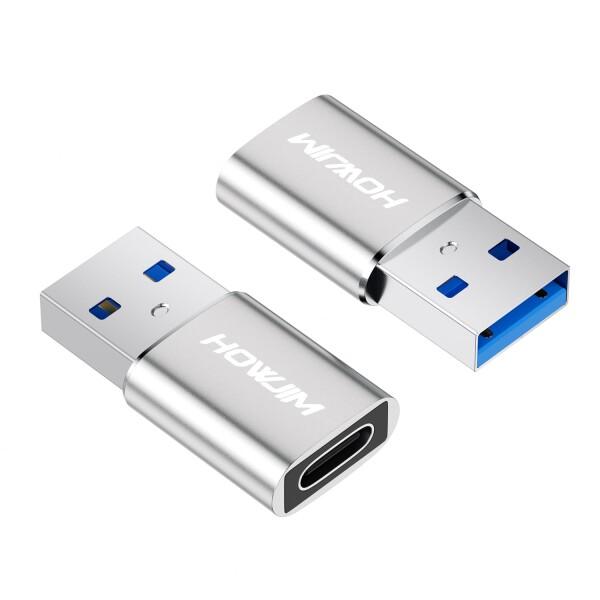 HOWJIM USB Type-C 変換アダプタ 2個セット QC3.0 急速充電 5Gbps高速データ転送 OTG機能 Type C (メス) to USB3.0 (オス) 変換アダプタ タイプC 変換 Ma-c Book Pad Pro...