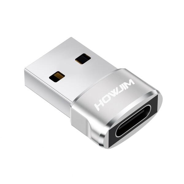 HOWJIM USB Type-C 変換アダプタ 超小型 QC2.0 急速充電＆高速データ転送 タイプC (メス) to USB 2.0 (オス) 変換アダプタ OTG対応 アルミ合金製 イヤホン対応 タイプc 変換 M-acBook Pa...