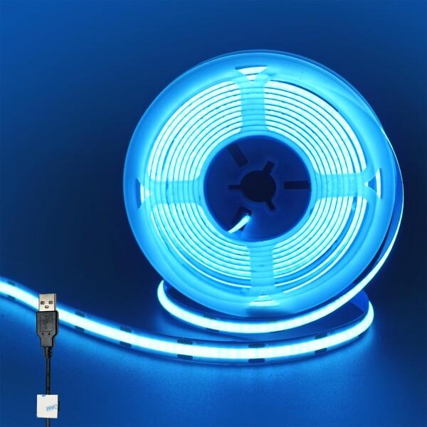 クリアヒル（Clearhill）5V USB COB LEDストリップライト 3M アイスブルー 320LEDs/M 幅8mm 高密度8W/M CRI90 両面テープ変形可能 切断可能 防水IP20 庭先 駐車場 寝室 キッチンホーム オフ...