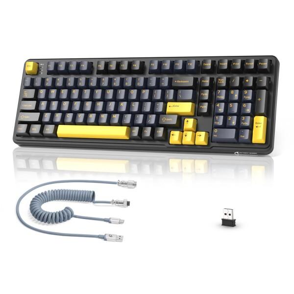 MAMBASNAKE × ATTACK SHARK X98PRO ゲーミングキーボード 98キー 3モード接続（Bluetooth/2.4G/有線）メカニカルキーボードワイヤレス ガスケット構造 5層消音設計 カスタムリニアブルーベリー軸 ...