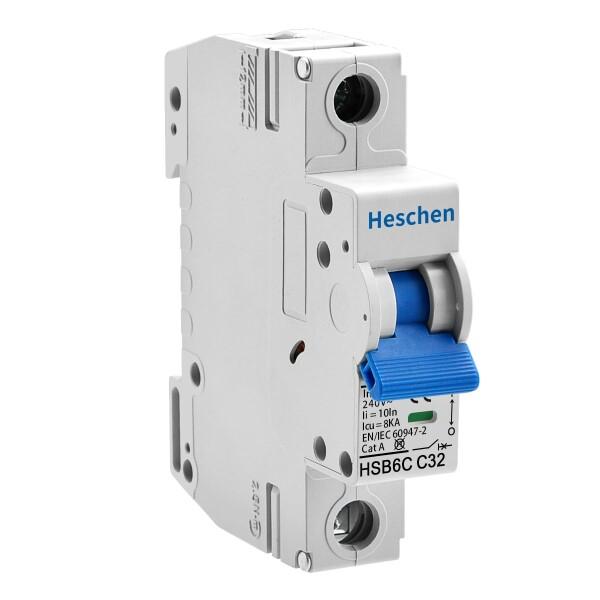 Heschen ミニチュアサーキットブレーカ HSB6C、電流32Amp、1極, 110/220VAC, タイプC、遮断容量6kA、DINレール取付商品コード：49077280195型番：HSB6C定格電流:32 A定格電圧: AC 110...