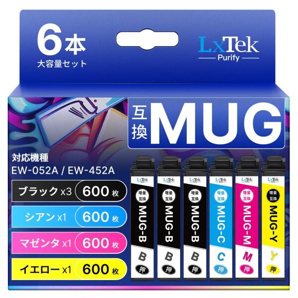 LxTek Purify MUG-4CL マグカップ インク EW-052A EW-452A プリンターインク エプソン (Epson) 対応 互換インクカートリッジ MUG 4色パック + MUG-BK ブラック2本（合計6本セット） 4...