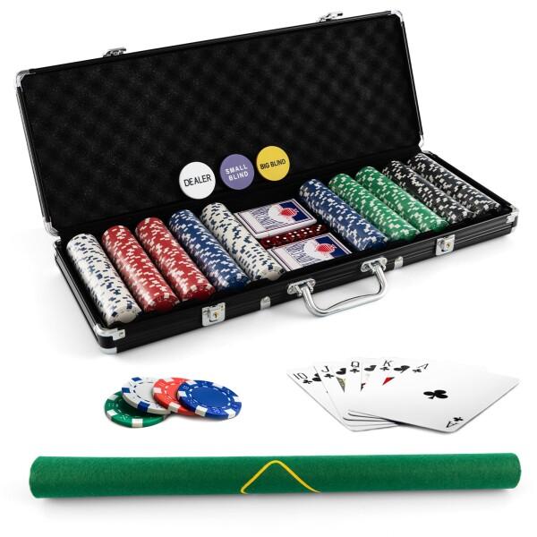 GIANTEX ポーカーチップ 500枚 5色 数字なし カジノ11g ポーカーセット アルミケース 鍵付き ポーカーマット付き ダイス5個 ボタン3個 トランプ2組 カジノチップ チップセット テキサスホールデム対応 家遊び (11g50...