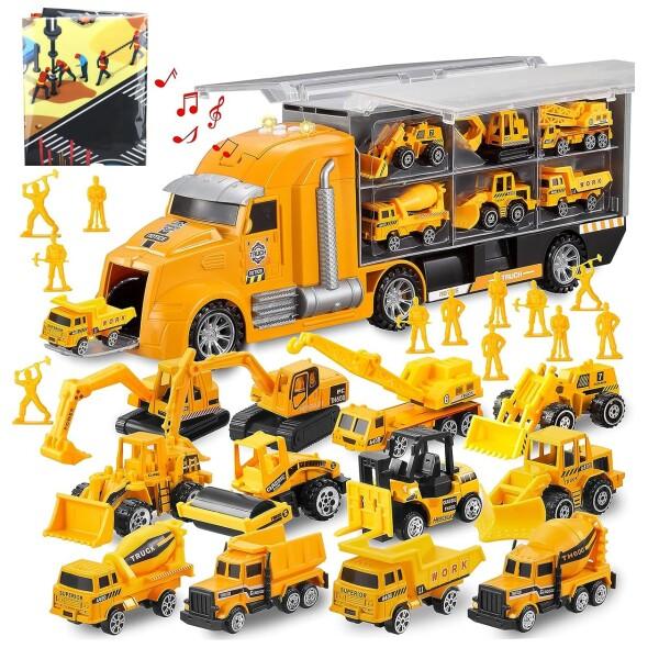 Carecoly 建設車両 1台収納車 12台ミニカーセット トラック 車おもちゃ 工事マップ付き 建設車両セット はたらく車 工事カー 作業車 合金製ミニカー 室内遊び 男の子 女の子 贈り物 クリスマス 誕生日のプレゼント(6歳以上）商...