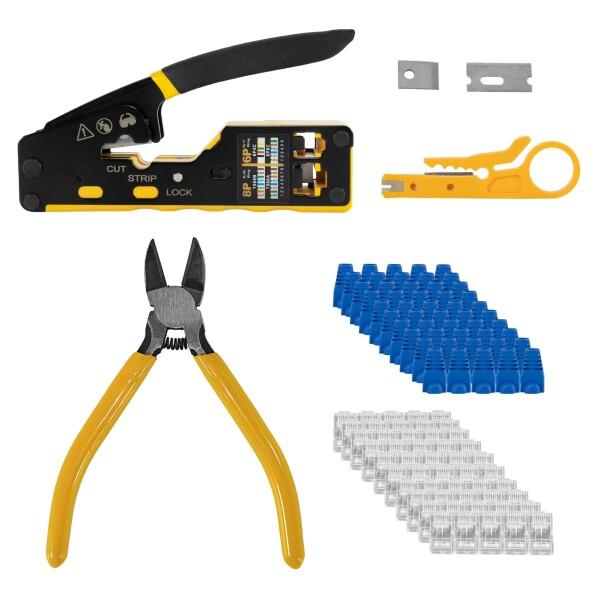 STEELMIGHT LAN圧着工具 RJ45 圧着工具 LANコネクタ かしめ工具 LANケーブル自作 貫通型CAT5 CAT6 CAT7 RJ45 コネクタ用 6P6C、6P4C、6P2C RJ12 電話線用 LANチェッカー 配線工具...