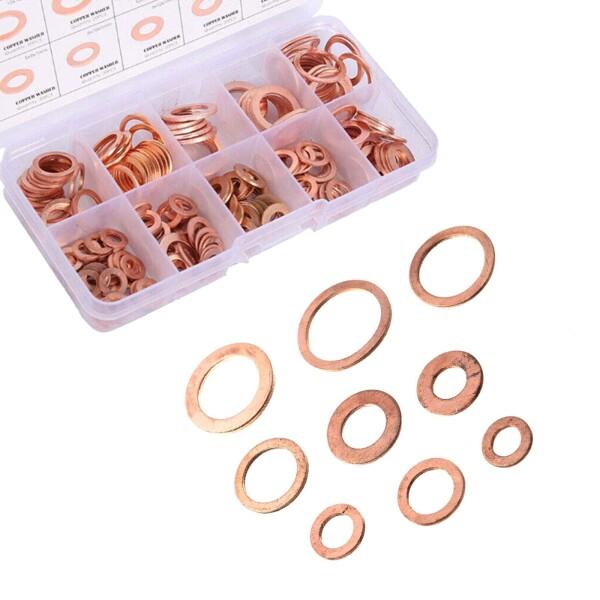 BRIIKPP 銅ワッシャー 平座金 銅リング 密封リング シールガスケットセットm5/m6/m8/m10/m12/m14 良い気密性 耐食性 耐久性 200pcs 収納ケース付き商品コード：49077424999型番：なしサイズ：9ミリメ...