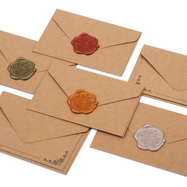 (TEMLUM) メッセージカード 感謝カード 12枚セット ミニサイズ グリーティングカード 挨拶 封筒茶色 シーリングワックス シール4色 レトロ風 結婚式 招待状 誕生日 合計36点 (レトロ)商品コード：49077594683型番：...