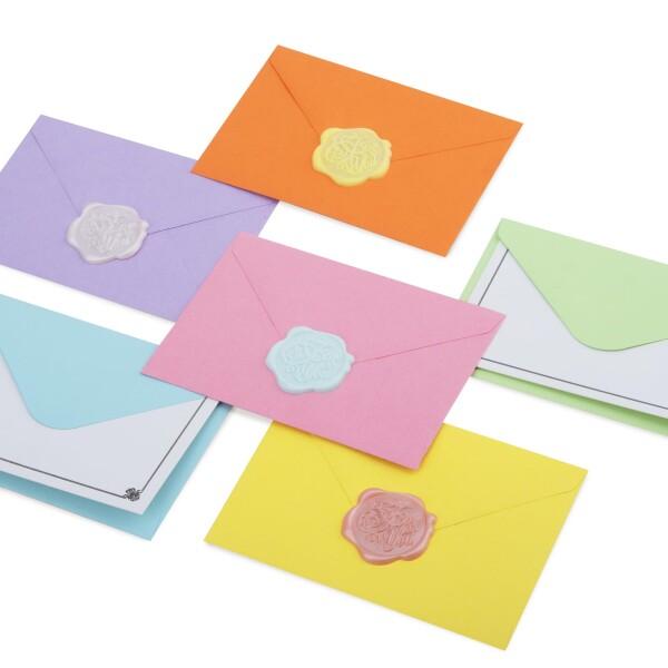 (TEMLUM) メッセージカード 感謝カード 12枚セット ミニサイズ グリーティングカード 挨拶 封筒6色 シーリングワックス シール4色 マカロン色 結婚式 招待状 誕生日 合計36点 (マカロン)商品コード：49077594684型...