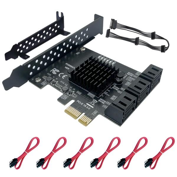 PCIe SATA拡張カード 6ポート 6Gbps/秒対応 PCIe x1スロット使用 ヒートシンク&amp;ケーブル6本付属 Windows/Linux/macOS対応 NASストレージ拡張に最適商品コード：49077603100型番：6...