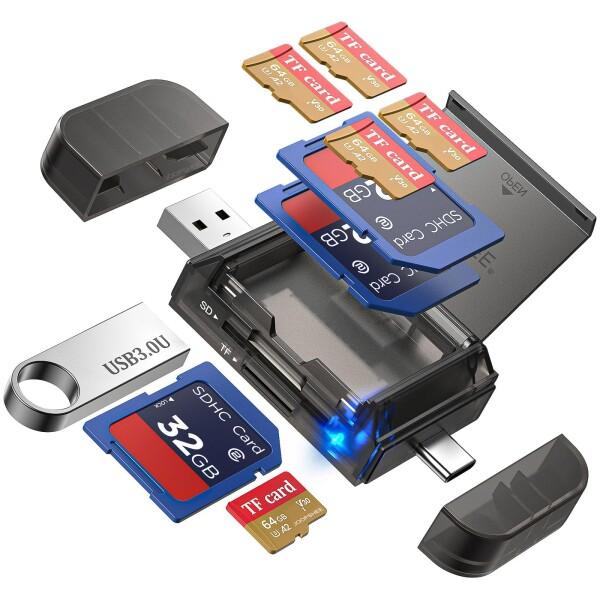 JOOPSHEE 6-in-1 SDカードリーダー USB3.0 Type-C/USB-A デュアルポート カード収納付き 同時読み書き可能 マイクロSD/TF対応 i Phone/Mac/Android/PC対応商品コード：4907760...