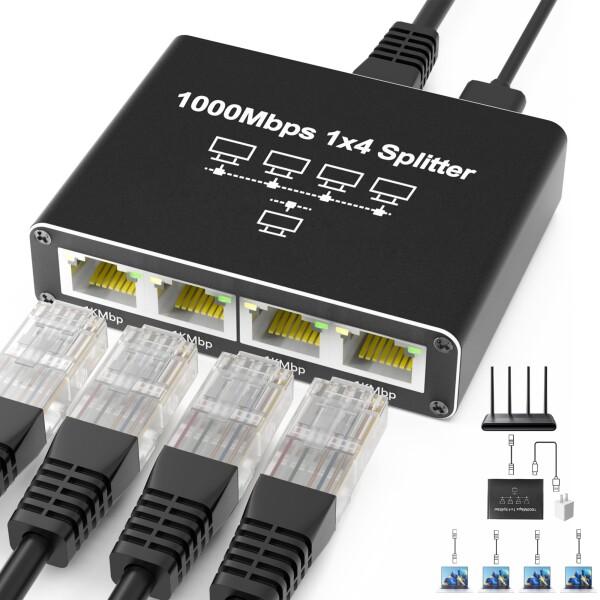 WASACHI スイッチングハブ 1入力4出力 1000Mbps ギガビットLANハブ RJ45 有線LAN中継器 LAN分配器 Cat5e Cat6 Cat7 Cat8 対応 PS5 PS4 ニンテンドースイッチ PC テレビ ルーター ...