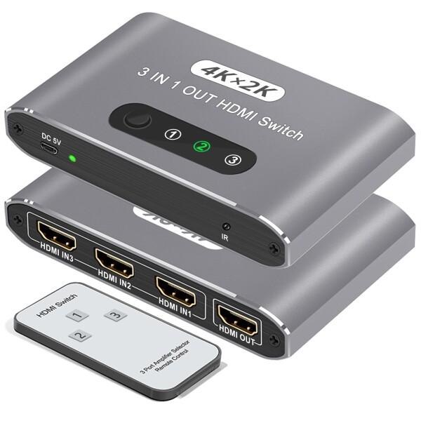 4K HDMI 切替器 3入力 HDMI スイッチャー ワンタッチ切替 手動 Switcher セレクター アルミ 3入力1出力 切替機 PC PS5 PS4 Nintendo Switch 対応 コントローラ付き商品コード：4907761...