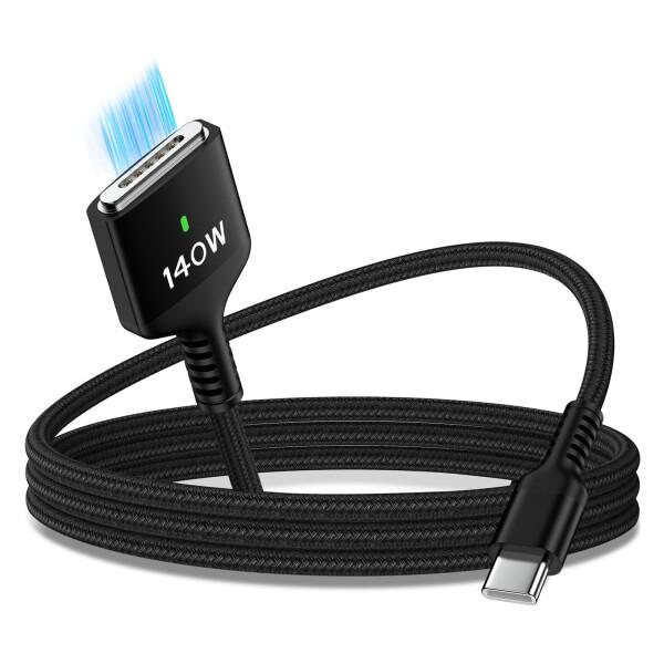 GAEF 140W Macbook Air 充電ケーブル (0.9m、PD3.1 超高速充電) USB-C to Mag-safe 3 強力な磁気 Magsafe 3ケーブル Macbook pro充電コード 高耐久ナイロン編組 MacBo...