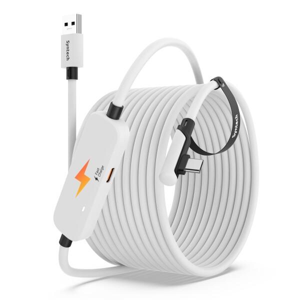 Syntech リンクケーブル 6M 充電付き、Meta Quest 3S/Quest 3/Quest 2/Pico 4 に対応、別の充電ポート付き VR リンクケーブル、USB 3.0 から Type C コード ライト PC/Steam...