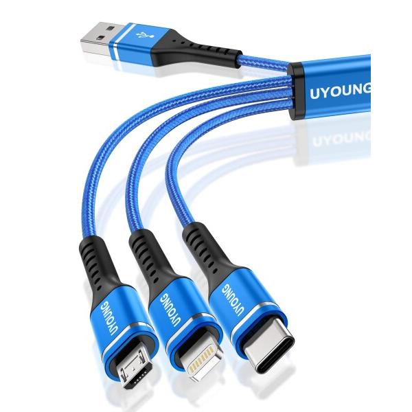 3in1 充電ケーブル 短い 0.3M 急速充電コード 3 in 1 30cm 超高耐久 Type C Micro USB 3台同時充電 iPhone Android タイプC 各種対応商品コード：49077613498型番：USB-3in...