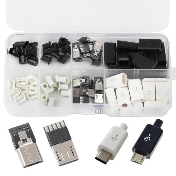 PENGLIN 20 セット マイクロ USB オス コネクタ プラスチック カバー付き、USB タイプ B オス 5 ピン ジャック ポート はんだ付けコネクタ DIY 用 (10 セット ブラック + 10 セット ホワイト)商品コード...