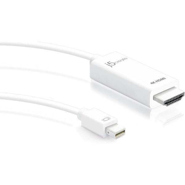 j5create Mini DisplayPortから4K HDMIケーブル - 最大4K x 2k @ 30Hz &amp; 3Dビデオフォーマット対応 | 6フィート (ホワイト) アダプター | Windows、Mac、ノートパソコン...