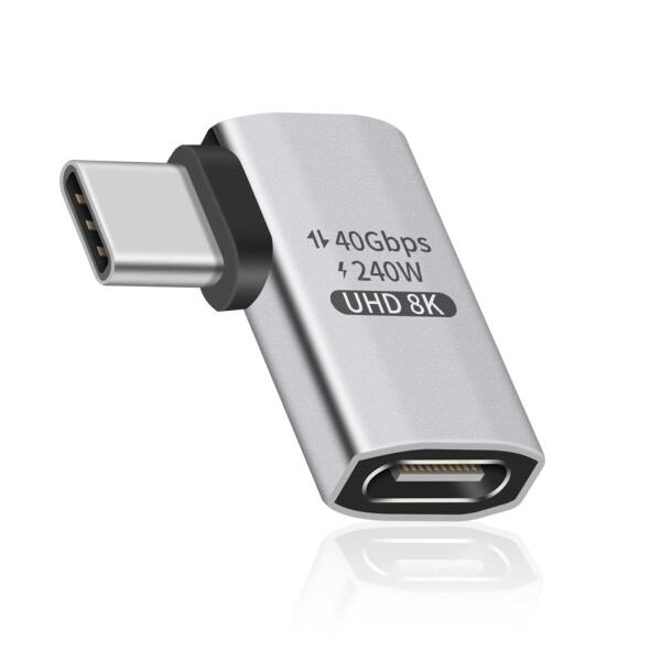 Duttek USB C L字 変換アダプタ, Type-c 延長 L字アダプタ、240W PD急速充電90度 40Gbps Thunderbolt サポート8KビデオタイプCオスメスアダプター240W電力供給対応、ノートパソコン、タブレッ...