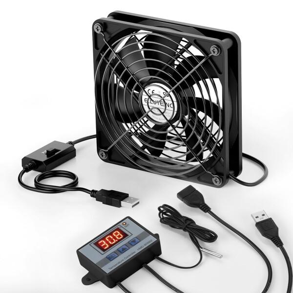 ELUTENG USBファン 12cm 温度コントローラー付き 冷却ファン 1500RPM USB扇風機 ミニ自動制御温度計 3段階調節 薄型 7枚羽根 卓上 PC ゲーム機 ルーターなど対応商品コード：49077615743型番：ELT_...