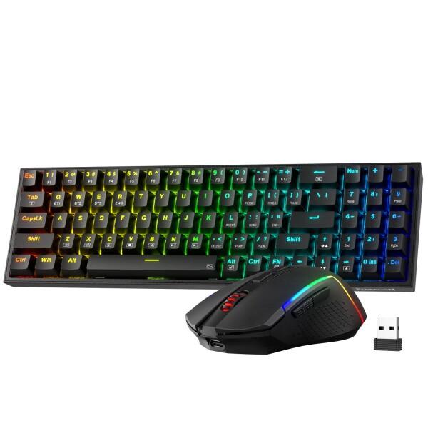 redragon s136ゲーミングキーボード&amp;マウスコンボ,75% k628 tri-modeワイヤレスrgbメカニカルキーボードと7200 dpiワイヤレスゲーミングマウスバンドル,便利な共有ドングル商品コード：49077616...