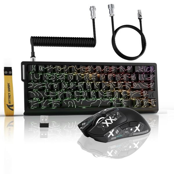 ATTACK SHARK ラピットトリガーキーボードとマウスセット X68PROゲーミングキーボードとX11ゲーミングマウス ワイヤレスセットキーボード-磁気スイッチ RT0.01mm 2.4GHz/BT/有線 マウス-22000DPI/2...