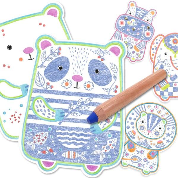 DJECO ジェコ カラーリングピクチャー ワイルドアニマル スクラッチアート 削り絵 塗り絵 動物 スクラッチ けずる ペン 知育 お絵描き 1歳 18ヵ月 2歳 3歳 男の子 女の子 幼児 赤ちゃん 出産祝い プレゼント ギフト おもち...