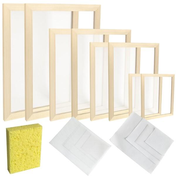 Socpuro 紙造り 金型フレーム 4サイズ A4 A5 A6 A7 紙すき木枠 木製 製紙 セット DIY製紙 趣味 親子ゲーム 木型製紙フレームスクリーン メッシュ スポンジ付 製紙 DIY 工具セット商品コード：4907767365...