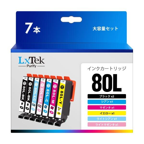 LxTek Purify IC6CL80L 7本セット (6色セット+黒1本) 互換インクカートリッジ エプソン (Epson) 対応 80L とうもろこし インク 対応型番: EP-982A3 EP-707A EP-708A EP-777...