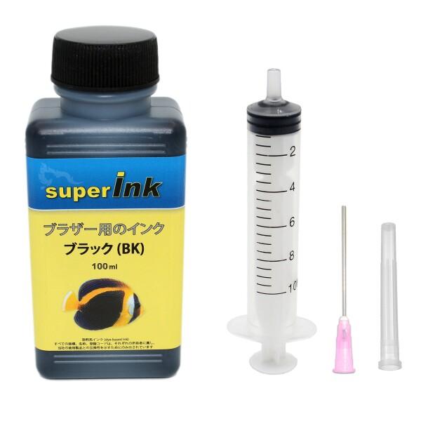 ブラザー （BROTHER）用 ブラック （染料） 詰め替え 互換インク superInk 100ml （全機種対応） + 手袋1組 + 10ml注入器 + 針 + キャップ商品コード：49077677649型番：si-b100-black...