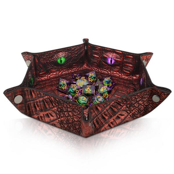 Byhoo クロコダイルパターン DND ダイストレー、折りたたみ式六角形ダイスローリングトレイ、暗闇で光るアイダイストレー、RPG、DND、卓上ゲームに最適 (レッド)商品コード：49077717760型番：BH_US_T40830カラー...