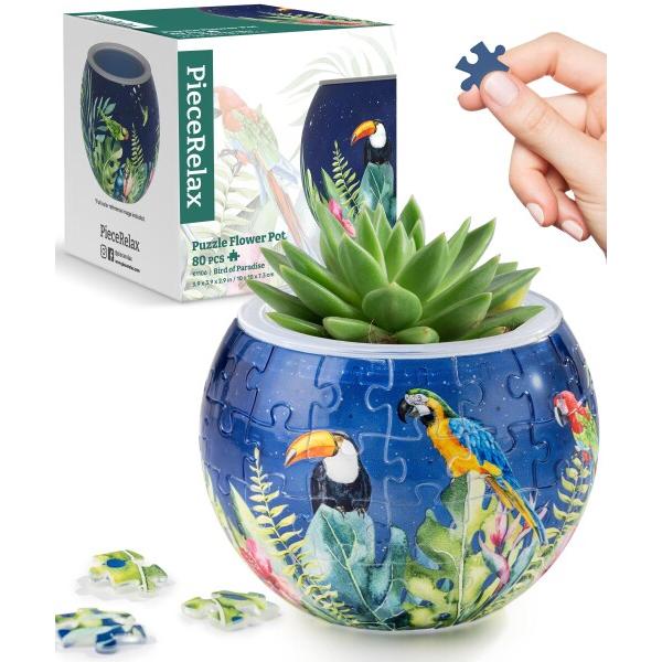 ピースリラックス(PieceRelax) 80ピース プラ製3D立体植木鉢パズル(10X10X7cm)子供 プレゼント ペン立て 御菓子缶 インテリア(K1106)商品コード：49077729027型番：Bird-of-Paradiseサイ...