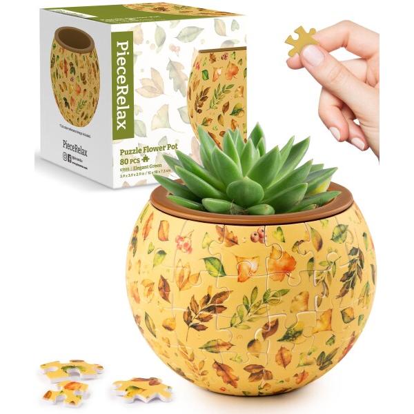 ピースリラックス(PieceRelax) 80ピース プラ製3D立体植木鉢パズル(10X10X7cm)子供 プレゼント ペン立て 御菓子缶 インテリア(K1105)商品コード：49077729031型番：Elegant-Greenサイズ：8...