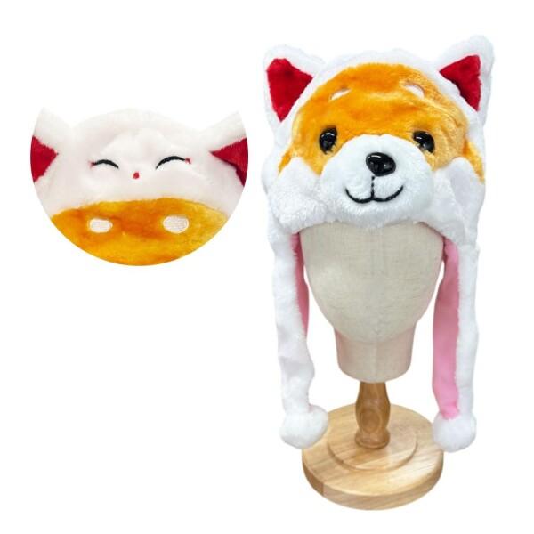 (LamPlanning) 旅するマメしば アニマル帽子 可愛い ぬいぐるみ かぶりもの 帽子 モコモコ パーティグッズ 着ぐるみ ハロウィン (白キツネ)商品コード：49077731716サイズ：Free Sizeカラー：ブラウンやわらか...
