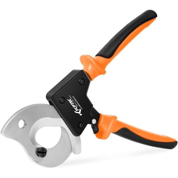 KF CPTECプロ用ラチェット式ケーブルカッター- 多機能高耐久アルミニウム及びマルチコアケーブル適用、作業効率向上商品コード：49077746203型番：KF-325Aカラー：オレンジ、ブラック。【高い切断能力】銅およびアルミニウムの単...