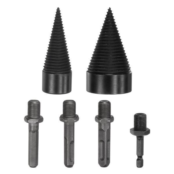 M METERXITY 2パックのウッドスプリッタードリルビット32mm 50mm 4つのハンドル（スクエア ラウンド ヘックスシャンク 小さなヘックス）ファミリー/アウトドア/ストーブ/ファーム用の薪割りドリルビット(黒 グレー)商品コー...