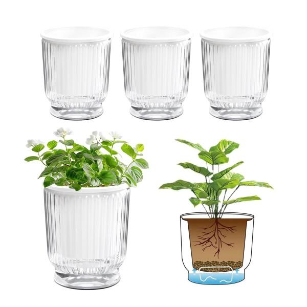 T4U 12CM 給水プランター 植木鉢 プラスチック 4個セット 観葉植物 鉢 おしゃれ 底面給水鉢 給水紐付き 室外 室内 鉢植え ハーブ 花栽培商品コード：49077766277サイズ：Mediumカラー：透明色?【簡単なセルフウォー...