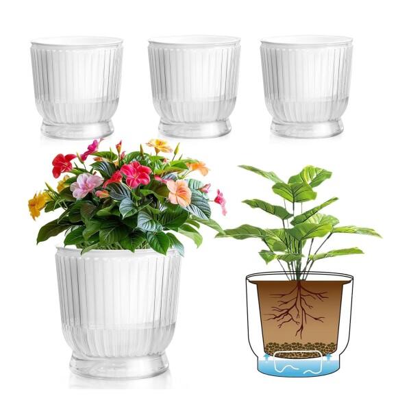 T4U 16CM 給水プランター 植木鉢 プラスチック 4個セット 観葉植物 鉢 おしゃれ 底面給水鉢 給水紐付き 室外 室内 鉢植え ハーブ 花栽培商品コード：49077766278サイズ：Largeカラー：透明色?【簡単なセルフウォータ...