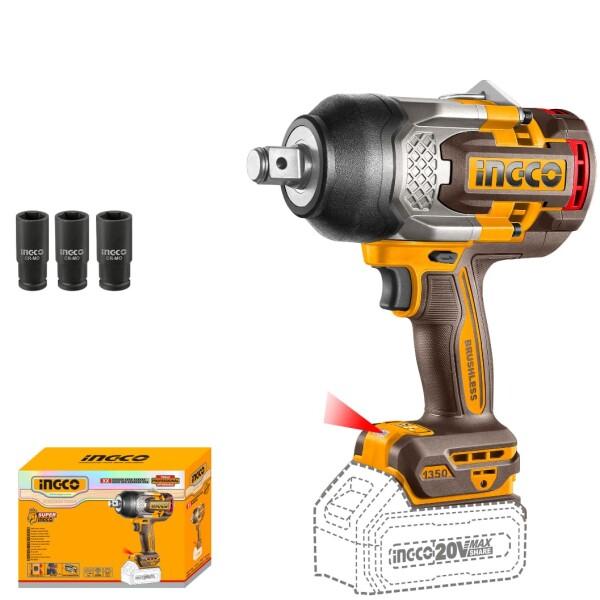 INGCO 20V コードレスハイトルクインパクトレンチ 1350Nm(本体のみ) 3/4インチ電動インパクトガン ブラシレスモーター 3個のソケッ付き CIWLI201351商品コード：49077808806型番：CIWLI201351-...