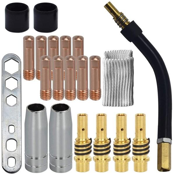 EATBALE 21 個 MB15 15AK コンタクトチップ 0.8mm M6 &amp; チップホルダー ディフューザー &amp; シールドカップ &amp; トーチネック &amp; 溶接のヒント &amp; トリック MB15 1...