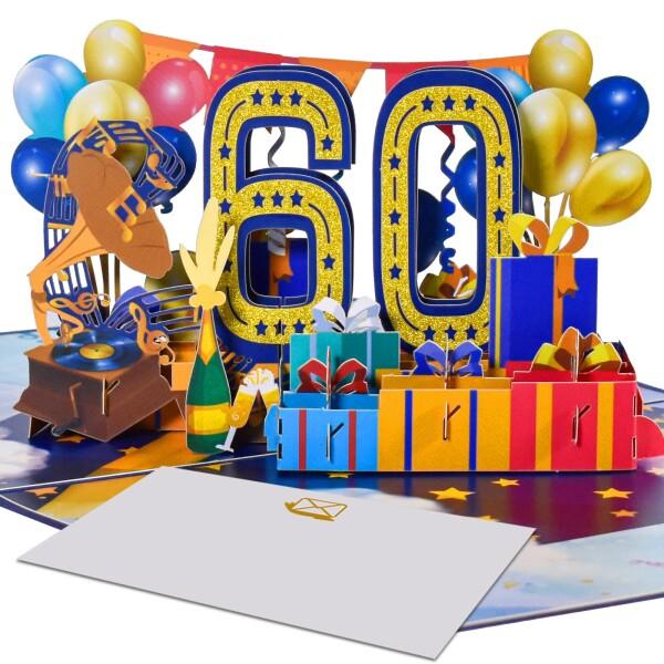 Magic Ants 60周年記念ポップアップカード、バースデーカード、60周年記念結婚記念日カード、3Dグリーティングカード、60歳のバースデーカード、おめでとうカード商品コード：49077861345型番：YMXLTZ303-60EUサ...