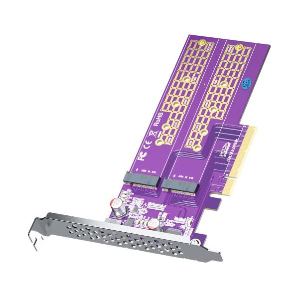 10Gtek 2ポート M.2 NVMe アダプター M-Key, PCIe X8 Gen3. 拡張カード, 増設インターフェースボード, フルハイト/ロープロファイルブラケット付き, マザーボードと BIOS 分岐サポートが必要, SSD...